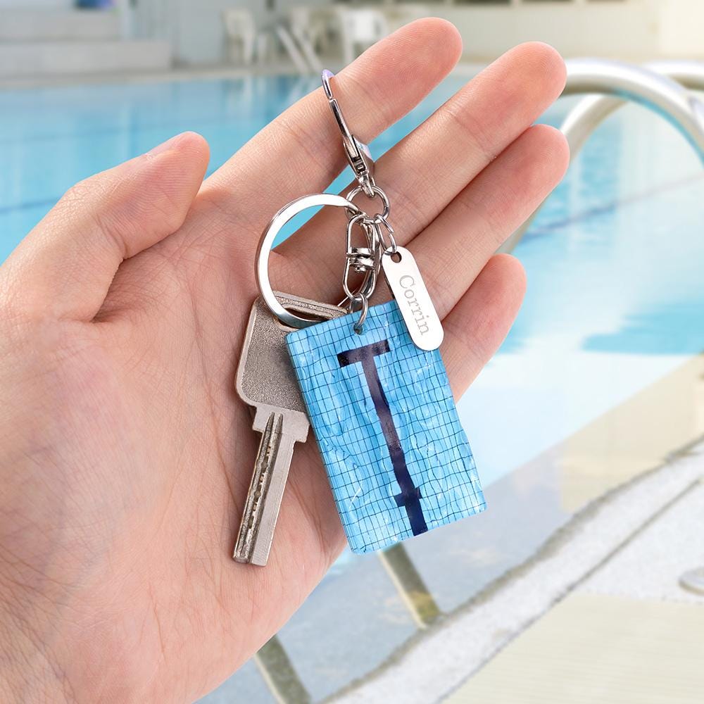 Customized Name Water Ripple Sparkling Swimming Pool Keychain Gift for ...