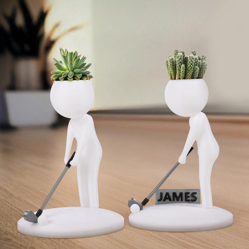 Personalized Name 3D Printed Golf Succulent Planter, Golfer Design ...