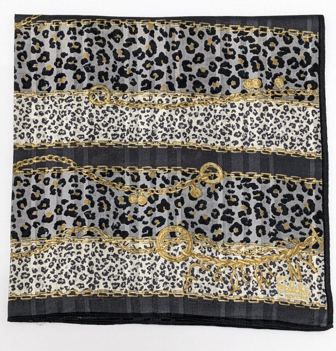 Vintage Falchi New York Leopard Print & Gold Chain Pattern Motif Pocket ...
