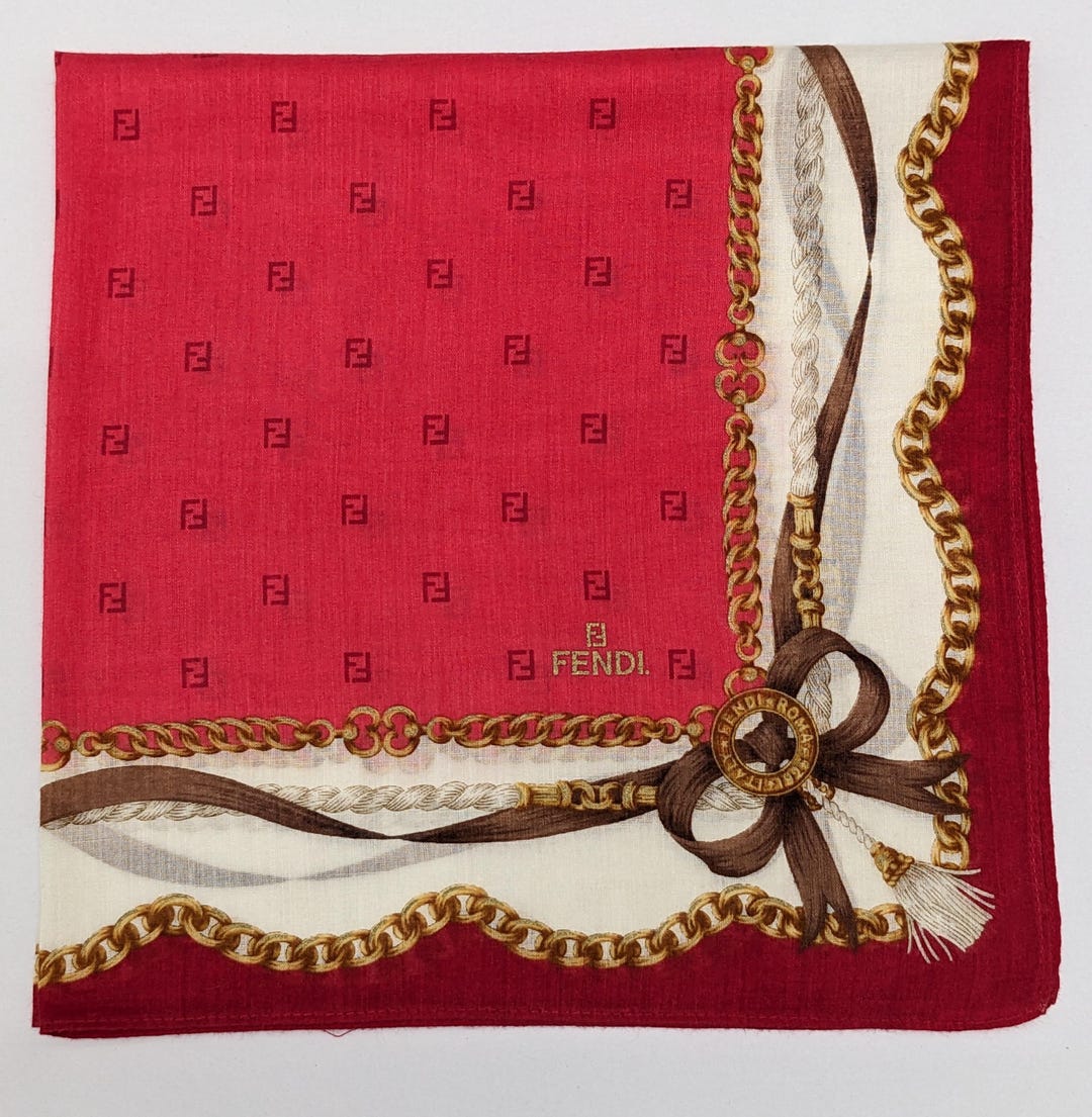 Vintage FENDI Designer Red and Gold Chain Pocket Square Handkerchief - Etsy
