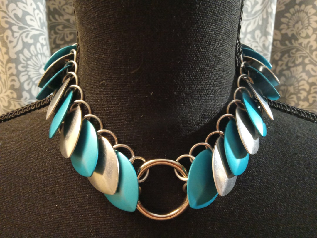 Ice Dragon Scale Choker blue and Silver Large Scale Mail Necklace - Etsy