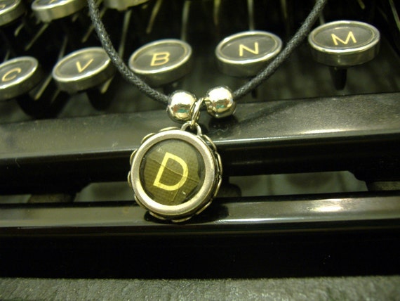 D Initial VINTAGE TYPEWRITER Key NECKLACE Black Key Retro Fun | Etsy