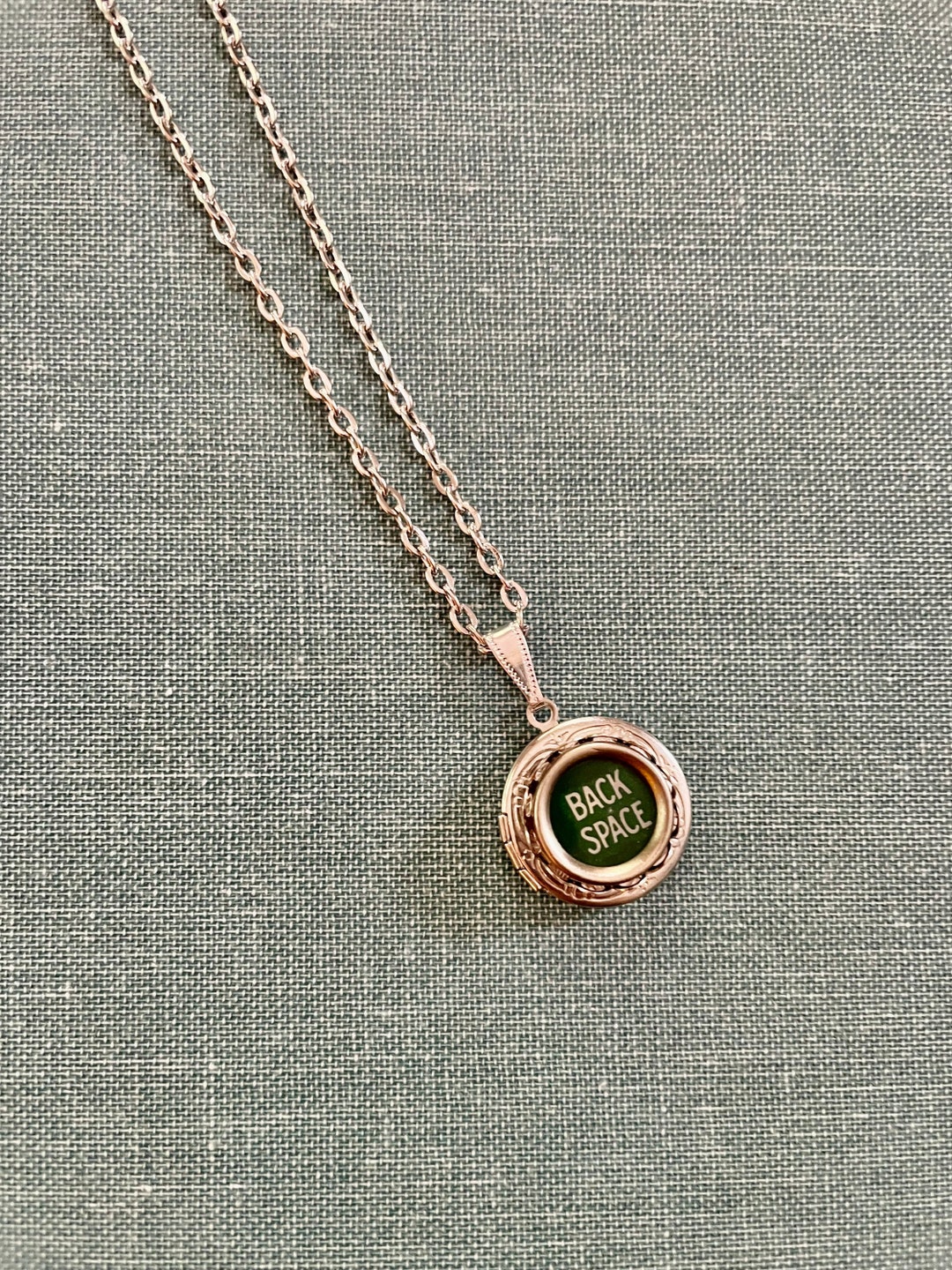 Green Key Glam: Vintage Typewriter Key LOCKET Necklace - Rare and ...