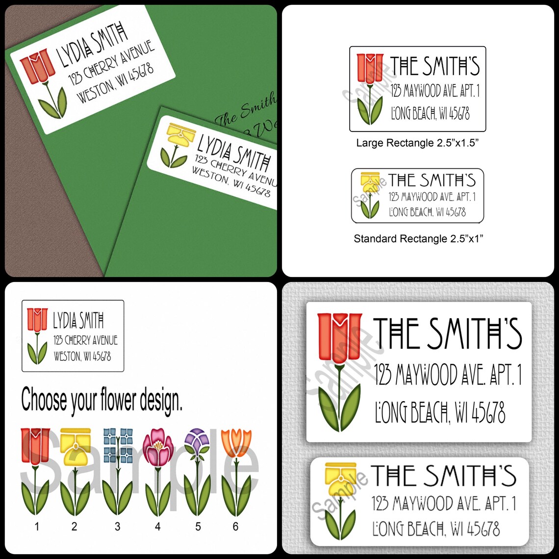 Personalized Return Address Label, Custom Flower Address Label Stickers ...