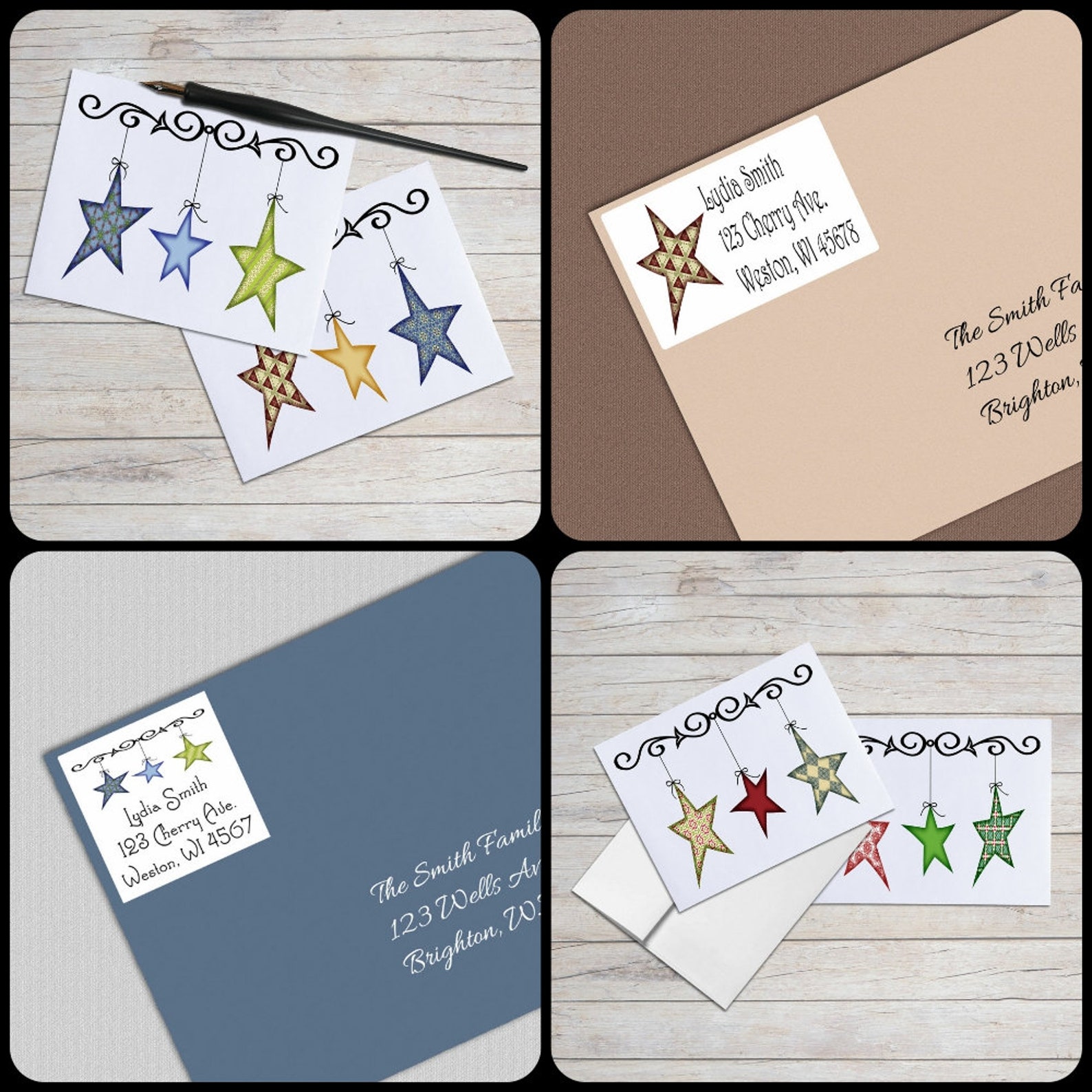 Christmas Address Labels Personalized With Primitive Christmas Stars ...
