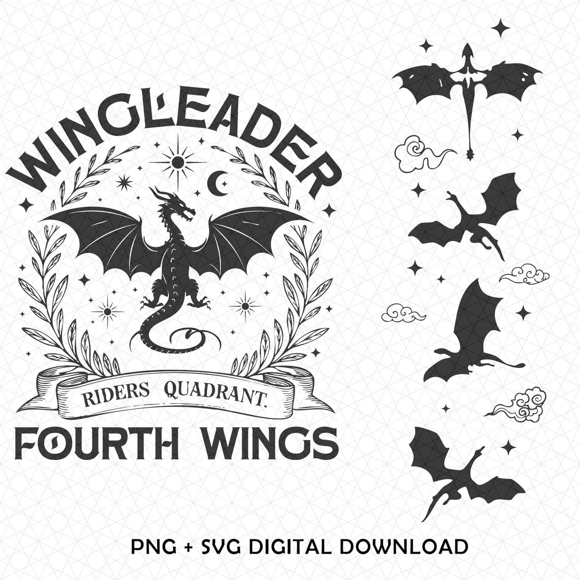 Fourth Wing Wingleader SVG PNG, Dragon Rider Clipart, Riders Quadrant ...