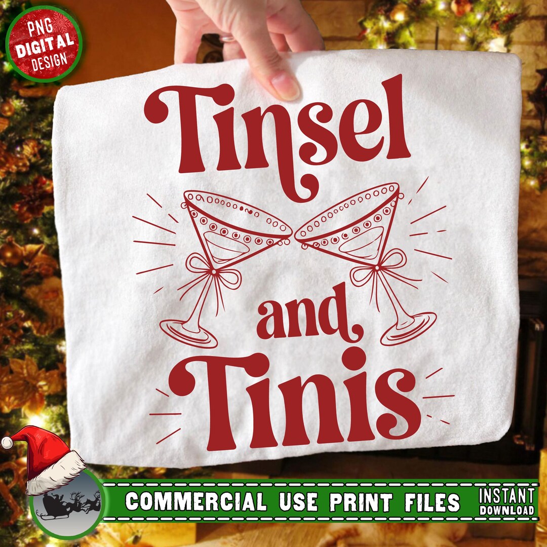 Tinsel and Tinis Cocktail PNG SVG, Martini Glasses PNG, Christmas Decor ...
