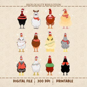 Christmas Chicken PNG SVG, Festive Farm Animals Design, Santa Tree Gift ...
