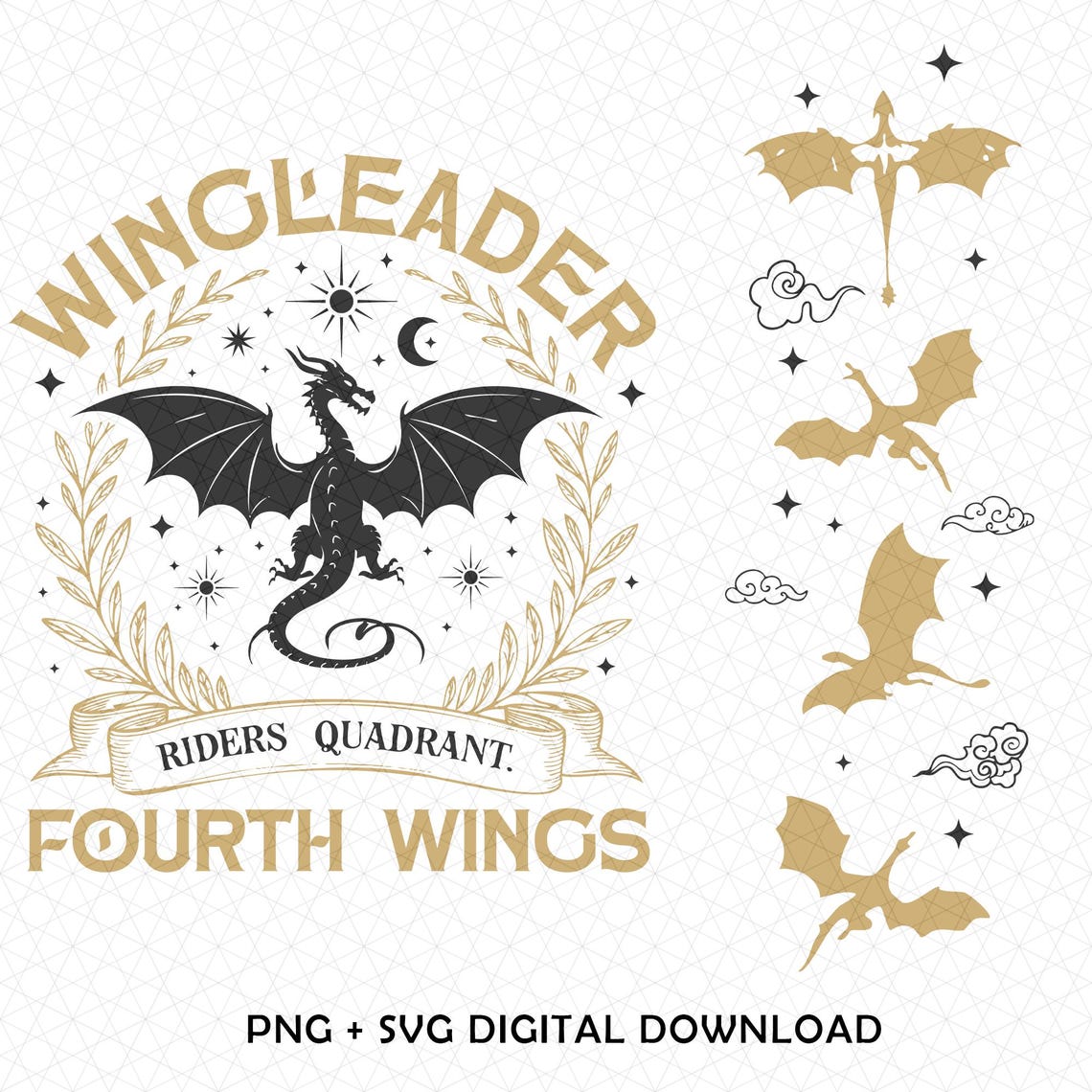 Fourth Wing Wingleader SVG PNG, Dragon Rider Clipart, Riders Quadrant ...