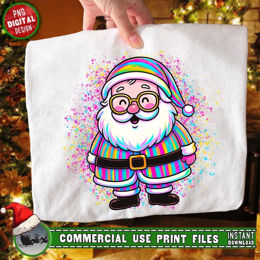 Colorful Glitter Santa PNG, Merry Christmas PNG, Preppy Santa Claus PNG ...