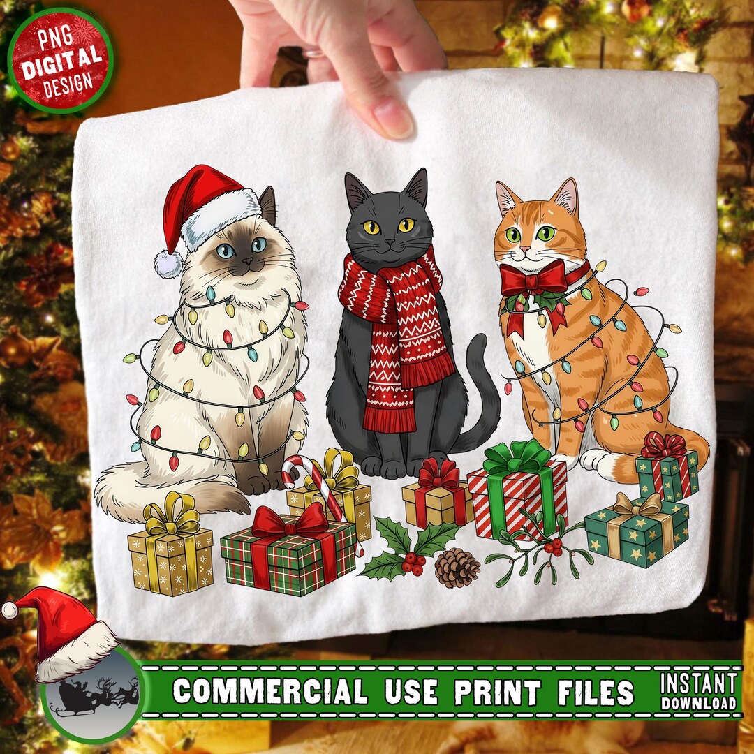 Meowy Christmas Cats PNG SVG, Meowy Christmas PNG, Cat Lovers Png ...
