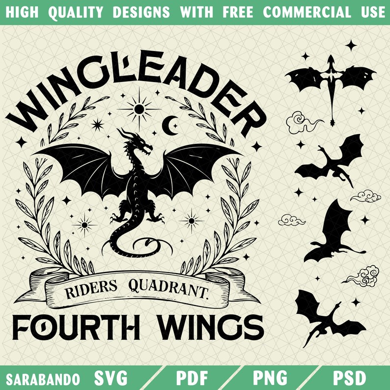 Fourth Wing Dragon Rider PNG SVG: Wingleader Digital Design (digital ...