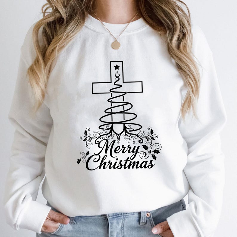 Christmas Cross Tree PNG SVG, Christian Christmas Cross Design, Merry ...