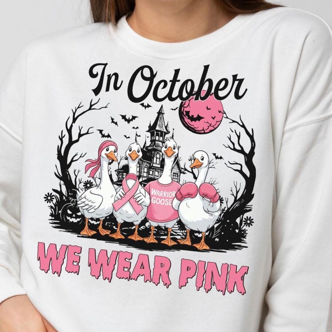 In October We Wear Pink PNG SVG, Halloween Pink Ghost PNG, Cute Preppy ...