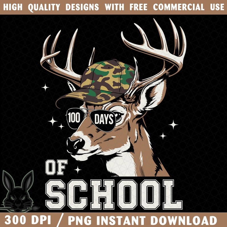 Deer Hunter 100 Days of School PNG: Camo Cap Design (digital Download ...