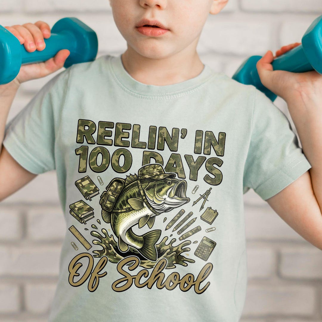 Reelin in 100 Days of School Png, Fishing 100th Day Shirt, Boys Camo ...