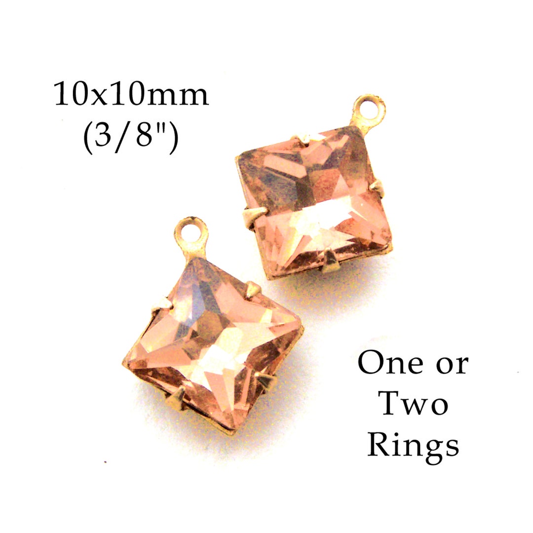 Peach Glass Gems Are 10x10mm Diamond Shape Rhinestone Earrings or Glass ...