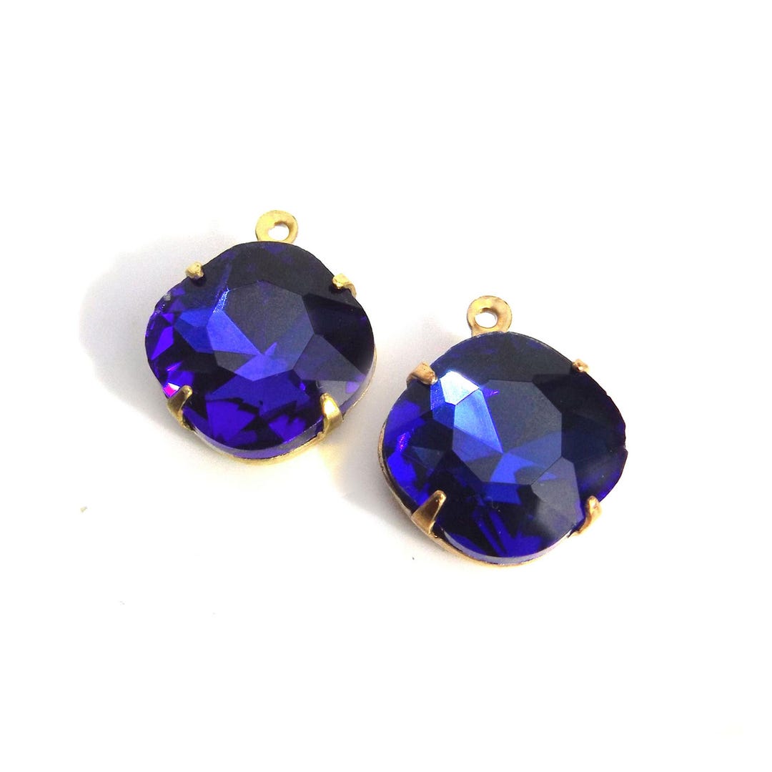 Sapphire Blue Glass Octagon Connectors: 12mm Faceted Cushion Cut, Pair ...