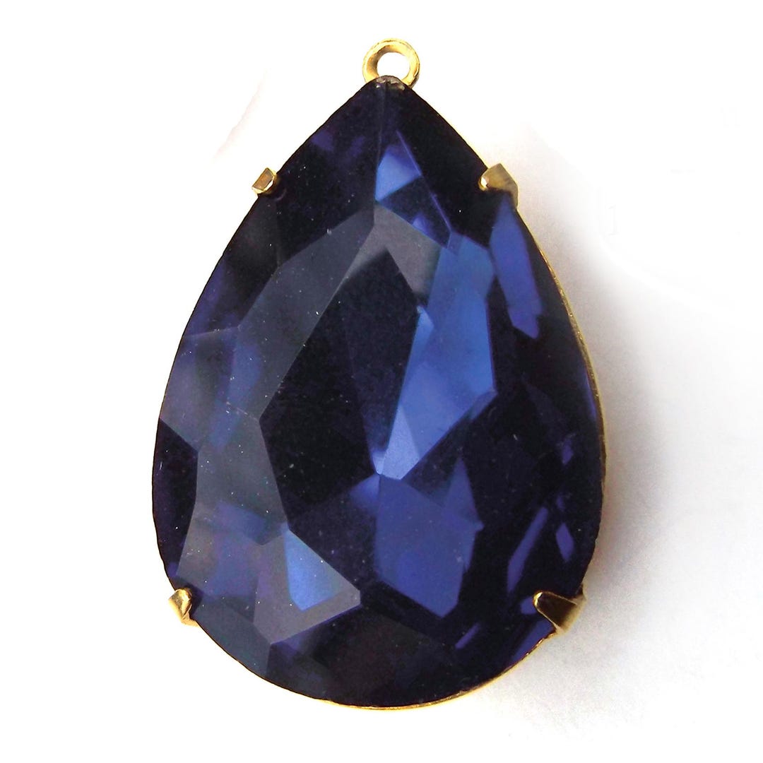 Montana Sapphire or Navy Blue 25x18mm Glass Pear or Teardrop Pendant - Etsy
