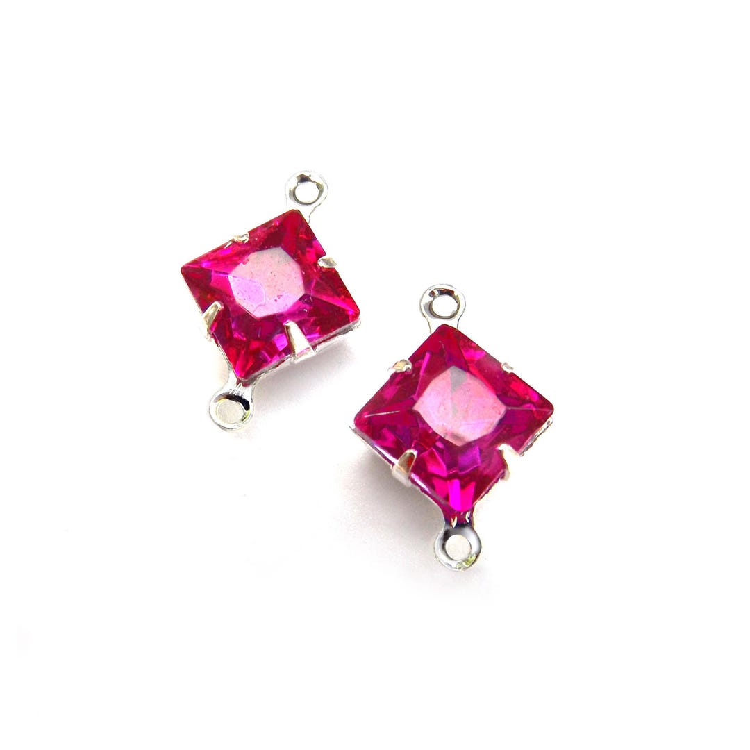 Fuschia Pink 8x8mm Square Glass Gems for Tiny Pendants, Earring Charms ...