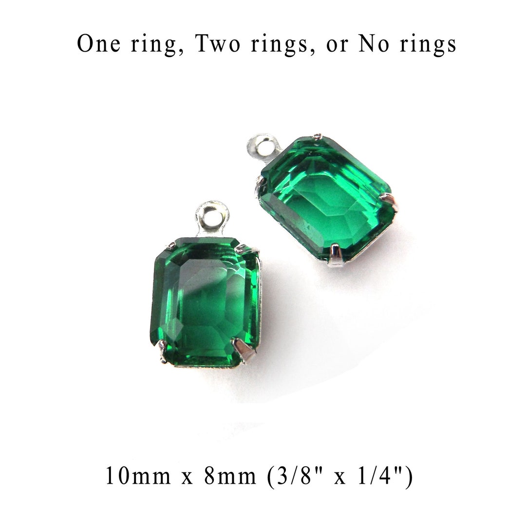 Sheer Emerald Green 10x8mm Glass Octagons for Tiny Pendants, Glass Connectors, and Earrings, 2 ...