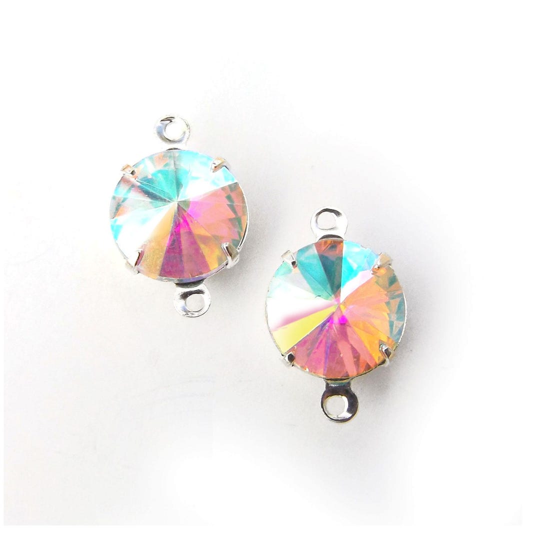 Crystal AB 10mm Round Glass Gems With Rivoli Faceting, Hand Set Stones ...
