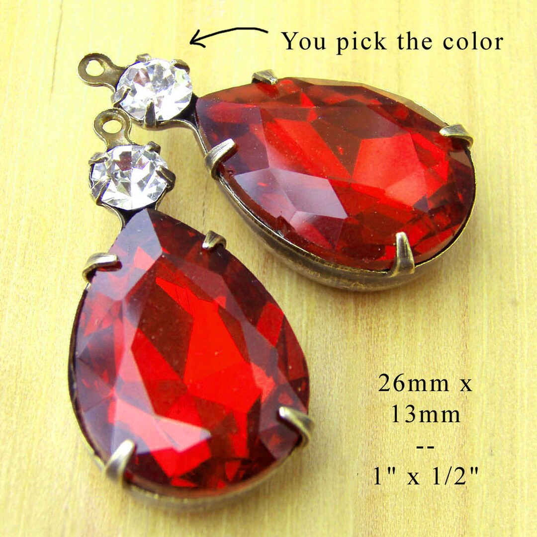 Red Glass Teardrops Are 26x13mm Pear Shape Rhinestone Jewels in Multi ...