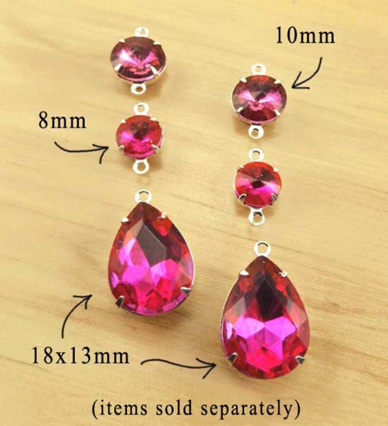 Fuschia Pink 8mm Round Glass Gems With Rivoli Faceting, 2 Pc - Etsy