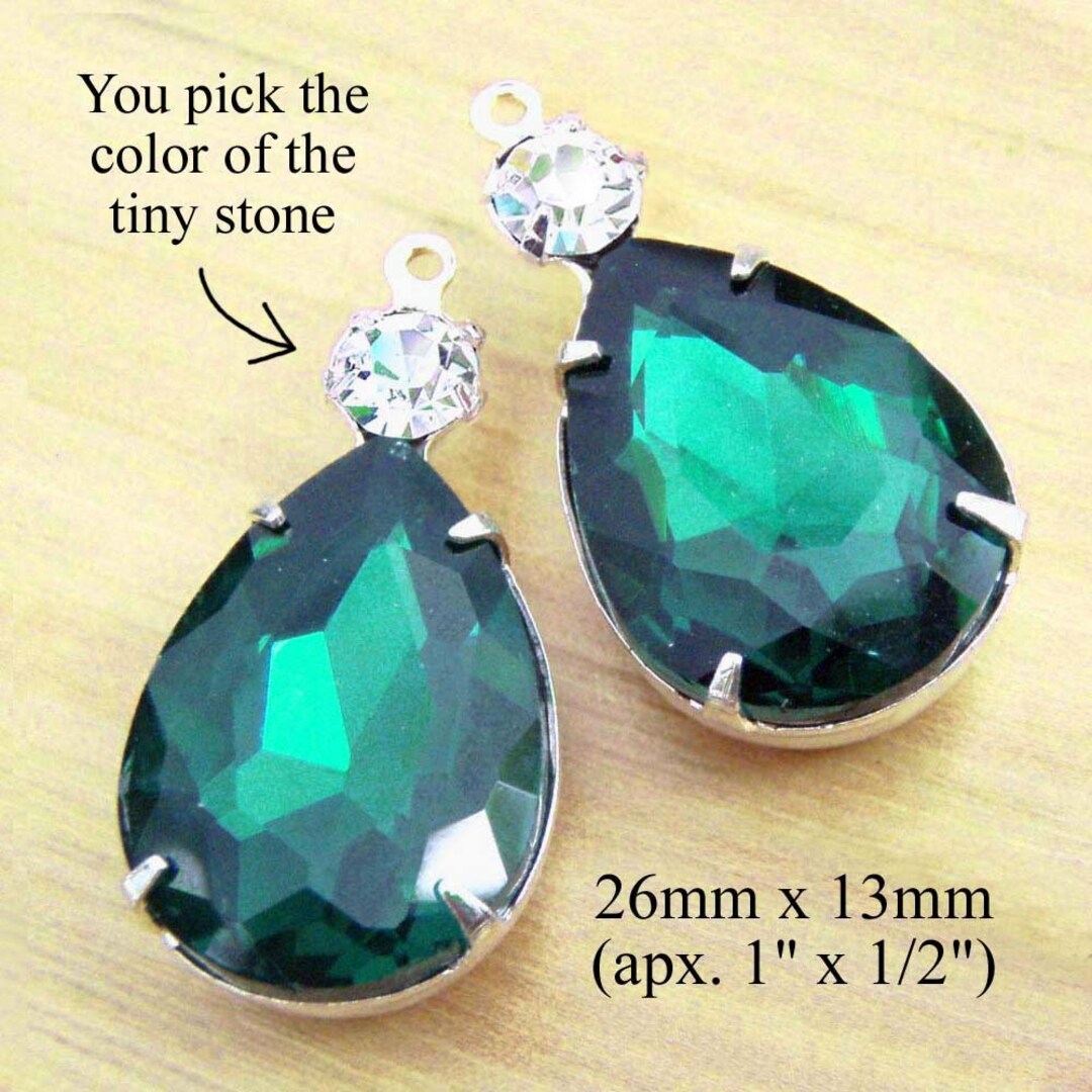 Emerald Green Glass Pears in Multi Stone Settings Are 26x13mm ...