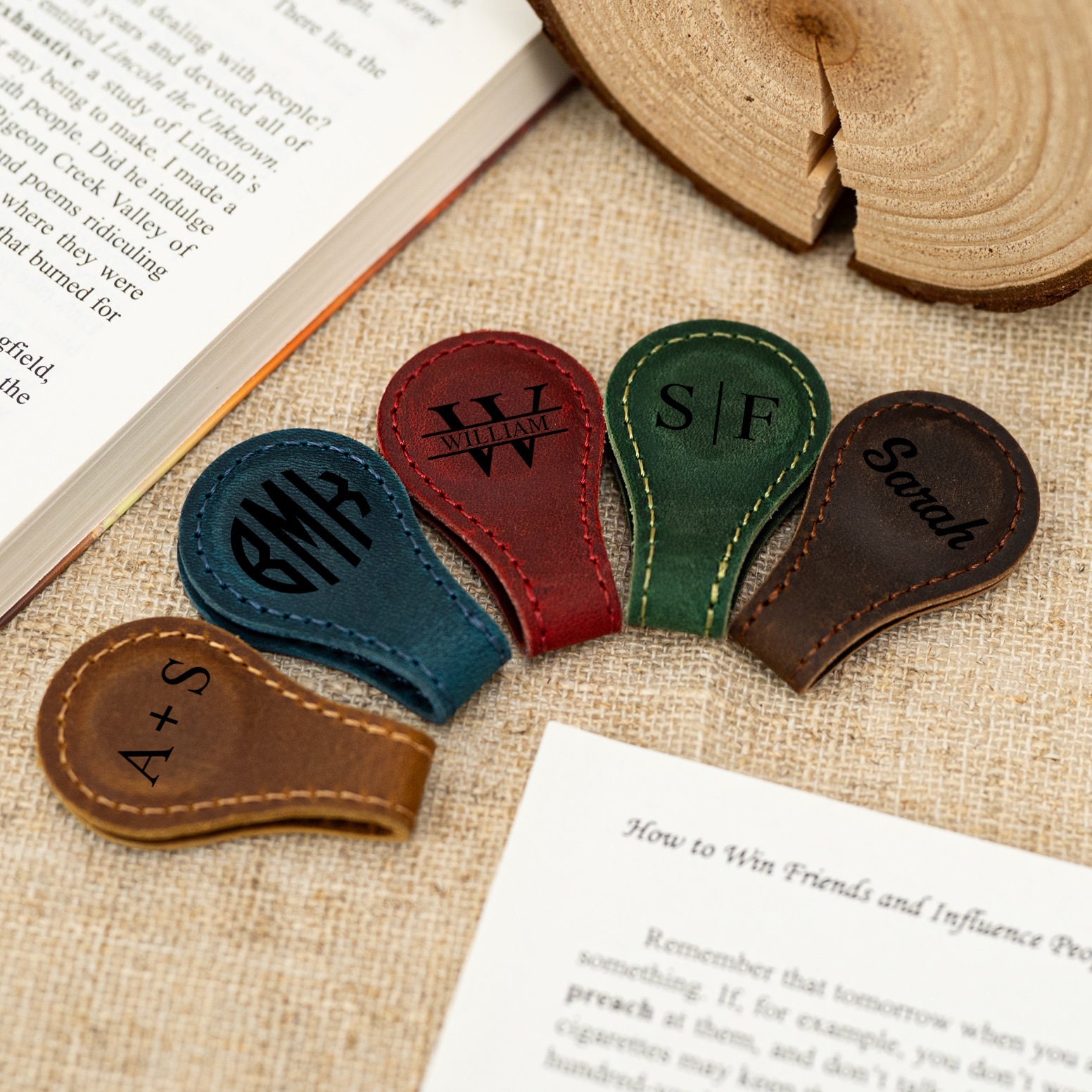 Leather Magnetic Bookmark, Personalized Leather Bookmark, Custom ...