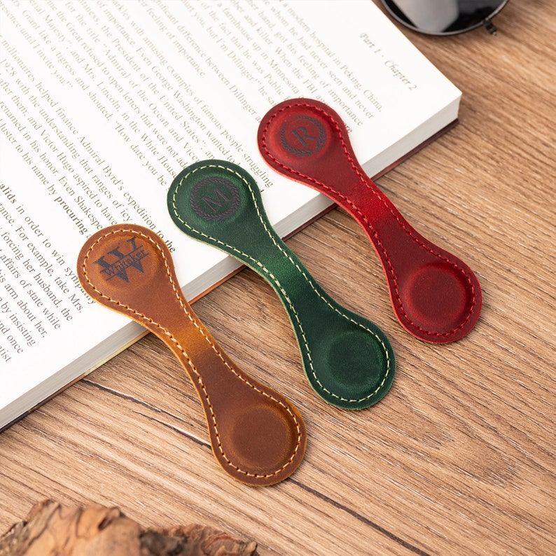 Personalized Leather Magnetic Bookmarks, Vintage Name Handmade Bookmark ...