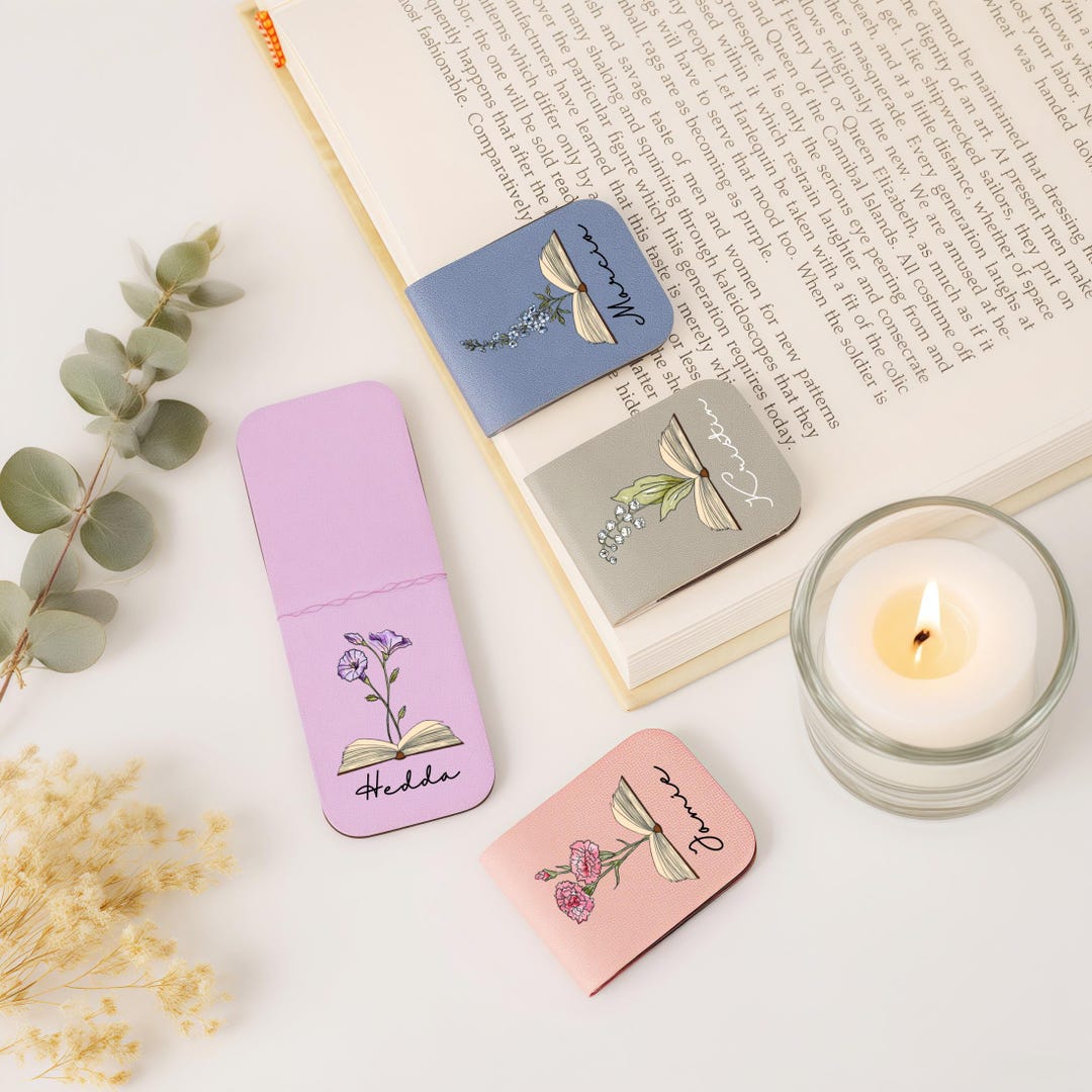 Personalized Name Bookmark Birth Flower, Leather Bookmark, Personalized ...