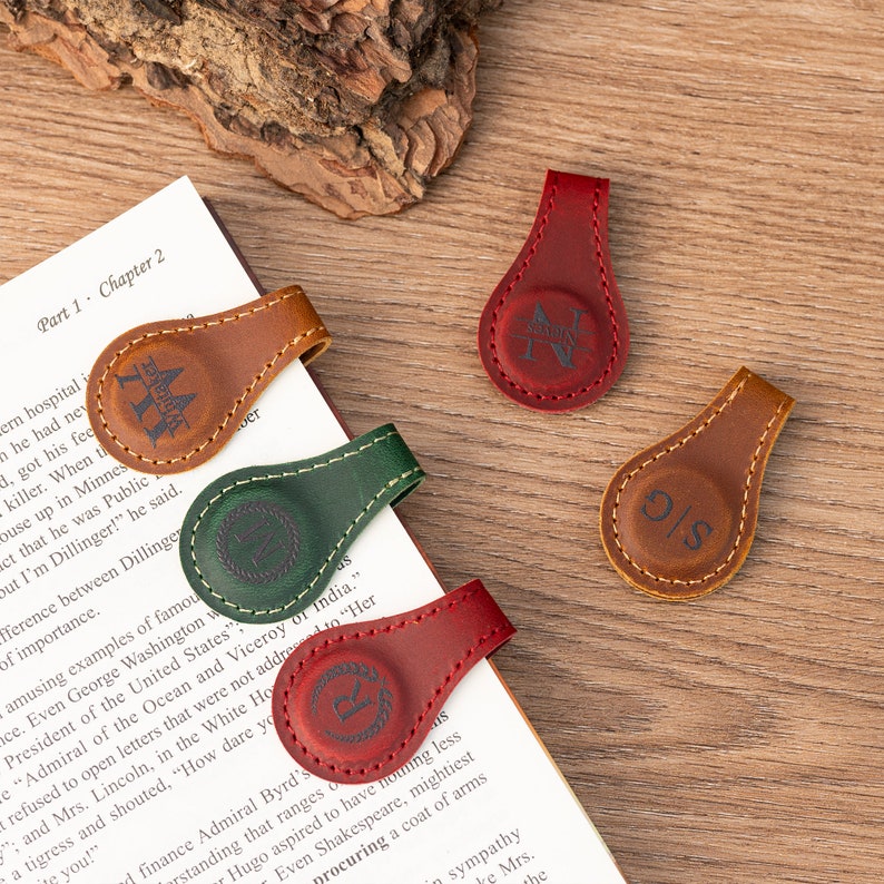 Personalized Leather Magnetic Bookmarks, Vintage Name Handmade Bookmark ...