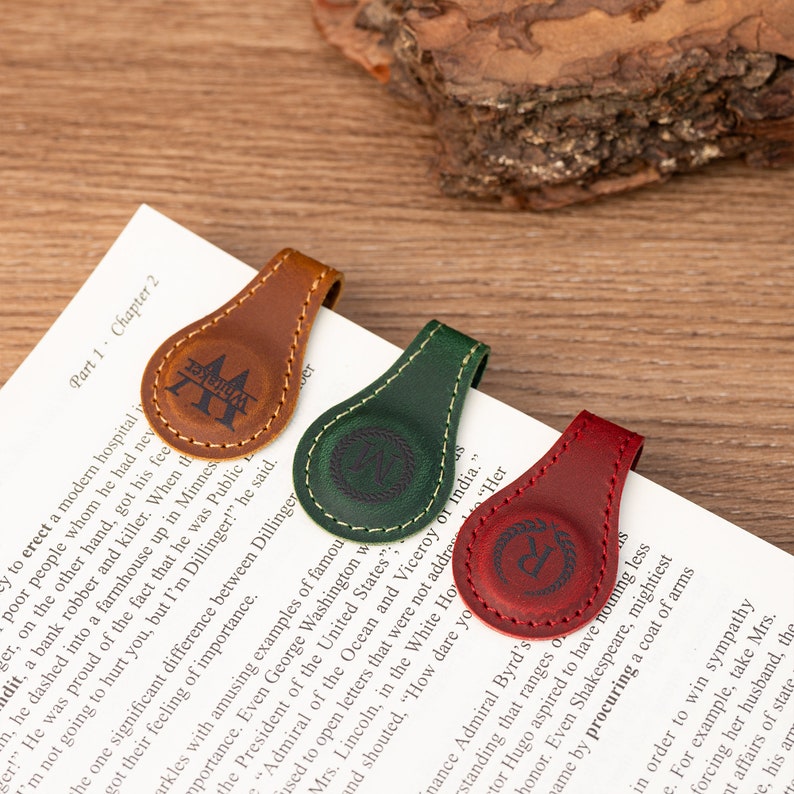 Personalized Leather Magnetic Bookmarks, Vintage Name Handmade Bookmark ...