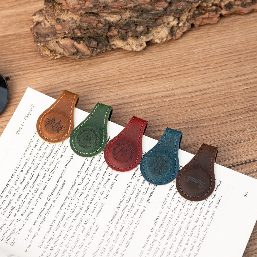 Leather Magnetic Bookmark, Personalized Leather Bookmark, Initials ...