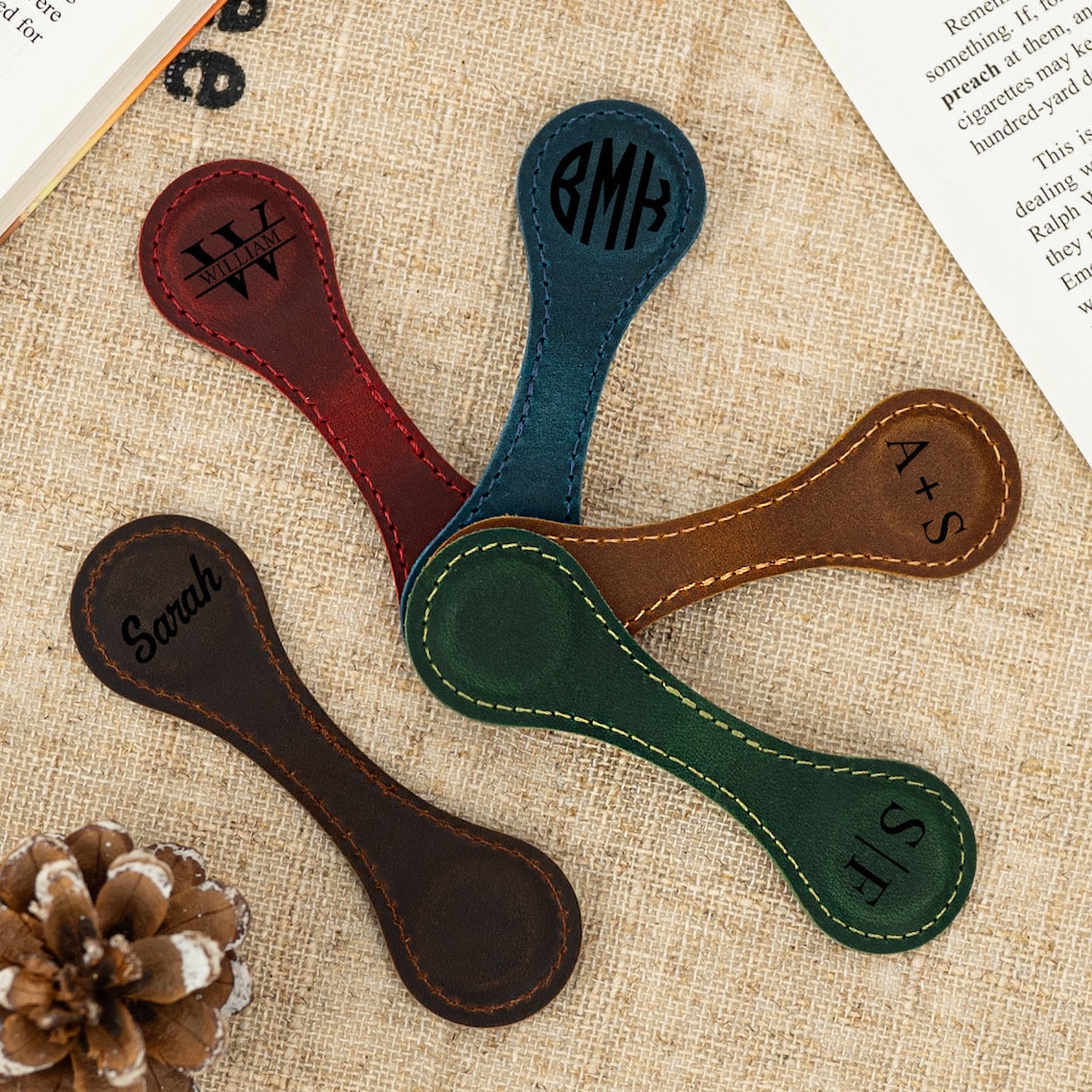 Leather Magnetic Bookmark, Personalized Leather Bookmark, Custom ...