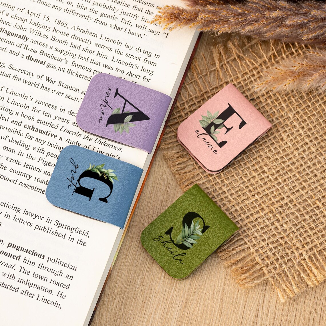 Custom Leather Bookmarks, Initial Name Bookmark Gift for Her ...