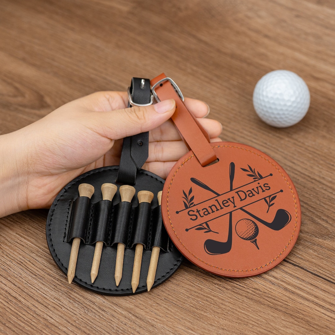 Custom Leather Golf Bag Tag Gift for Men, Personalized Golf Tee Holder ...