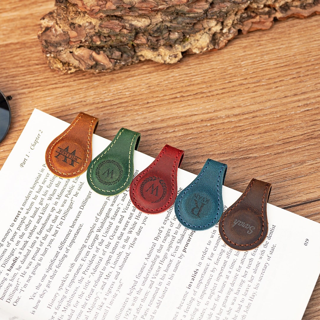 Leather Magnetic Bookmark, Initial Leather Bookmark, Handmade, Reader ...