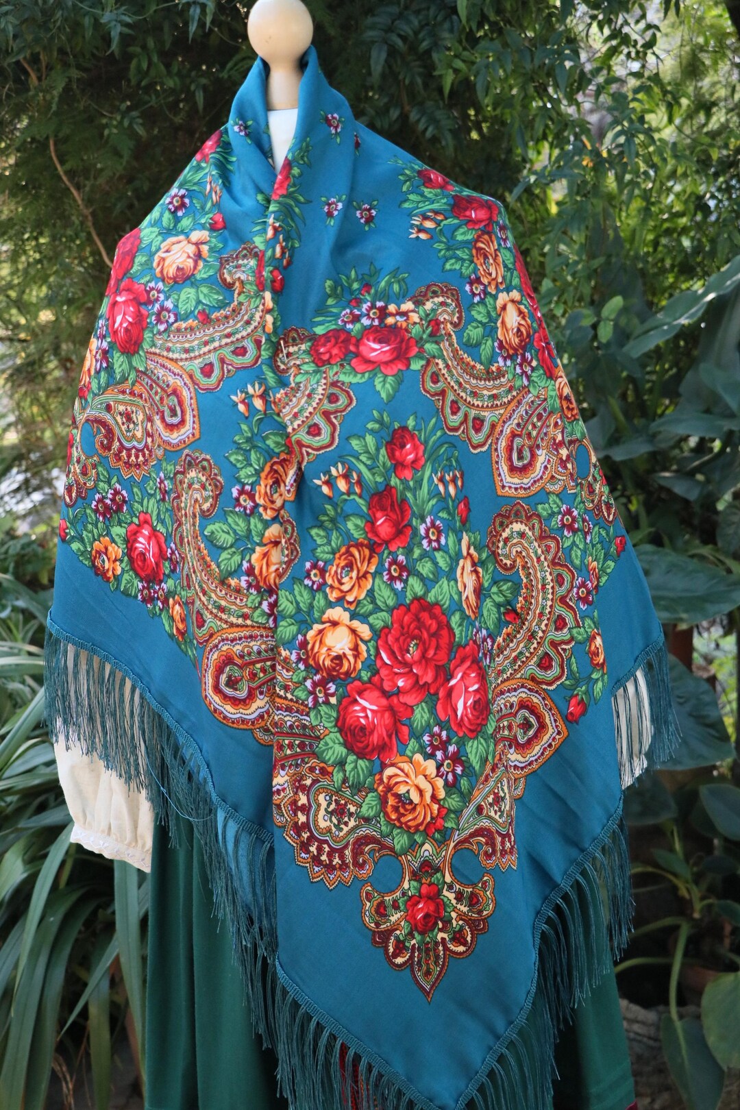 Ukrainian Folk Ethnic Scarf Woolen Shawl Floral Scarf Modern Chic Boho ...