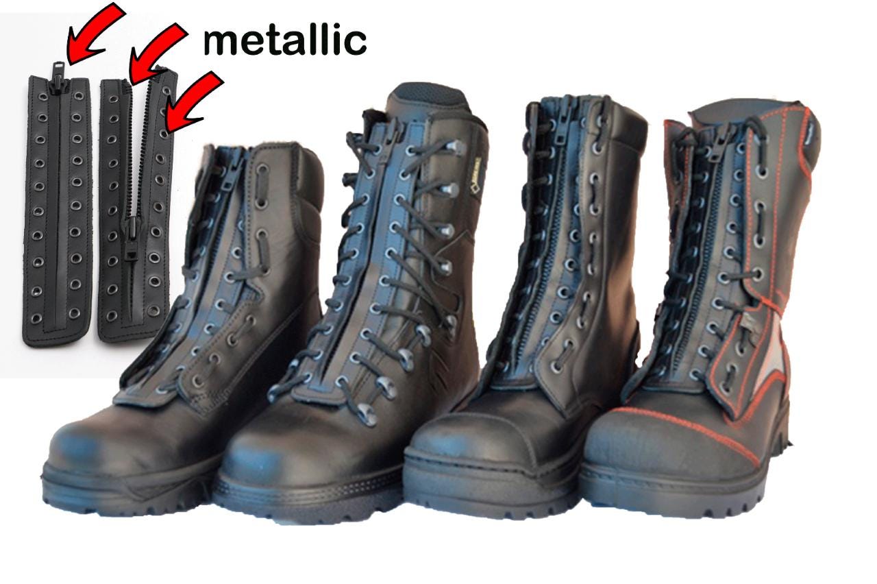 For Tactical Military Boots Black Genuine Leather Zipper YKK Zip ...