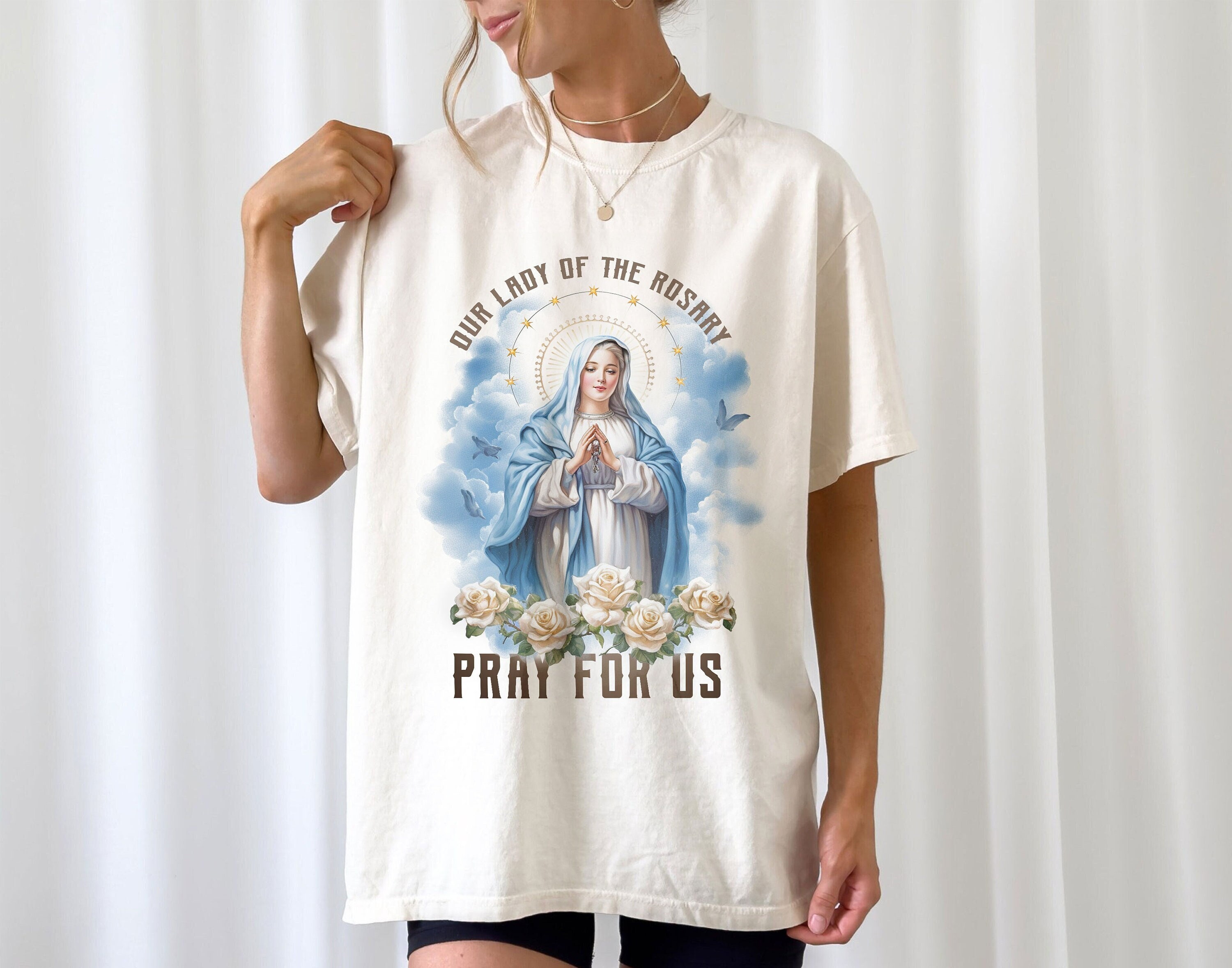 Virgin Mary Retro Shirt Our Lady of the Rosary Shirt, Religious Shirts ...