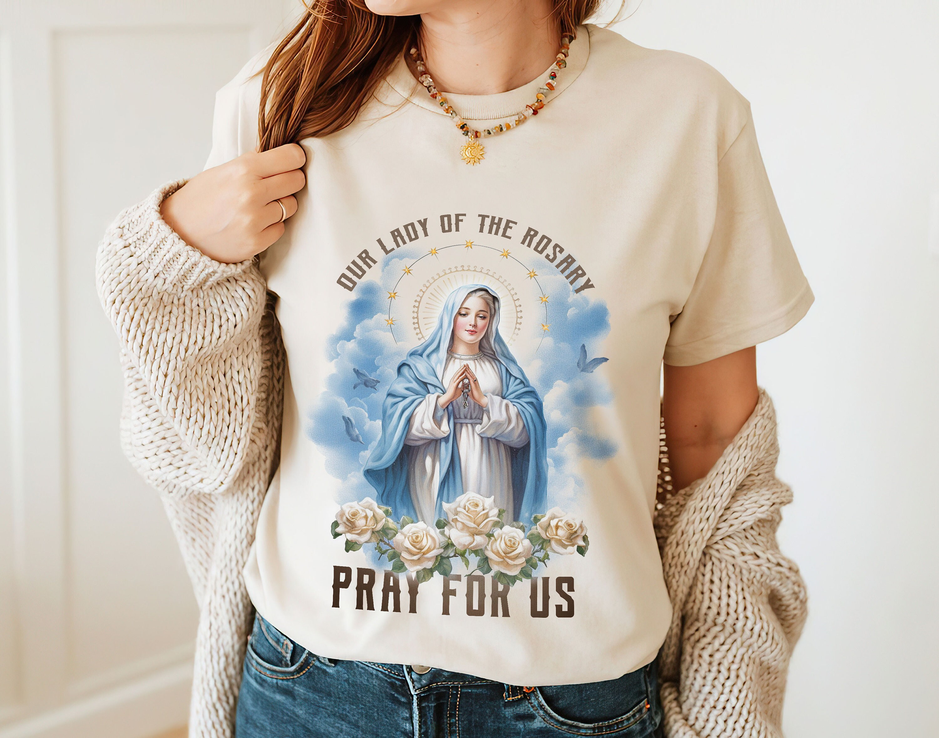 Virgin Mary Retro Shirt Our Lady of the Rosary Shirt, Religious Shirts ...