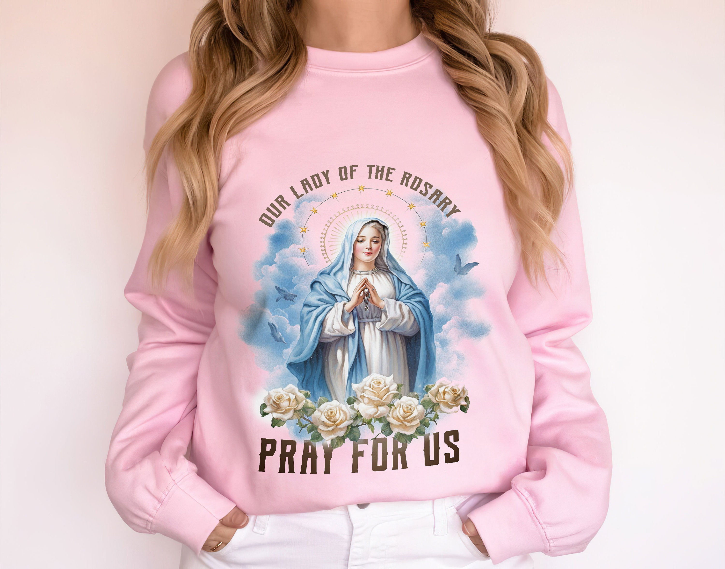 Virgin Mary Retro Shirt Our Lady of the Rosary Shirt, Religious Shirts ...