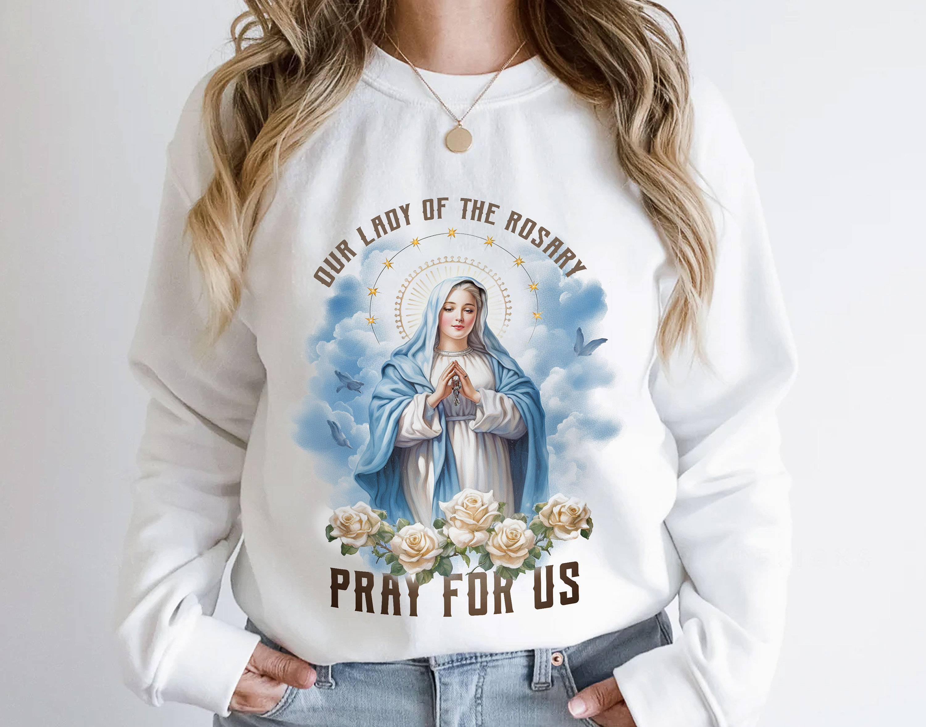 Virgin Mary Retro Shirt Our Lady of the Rosary Shirt, Religious Shirts ...