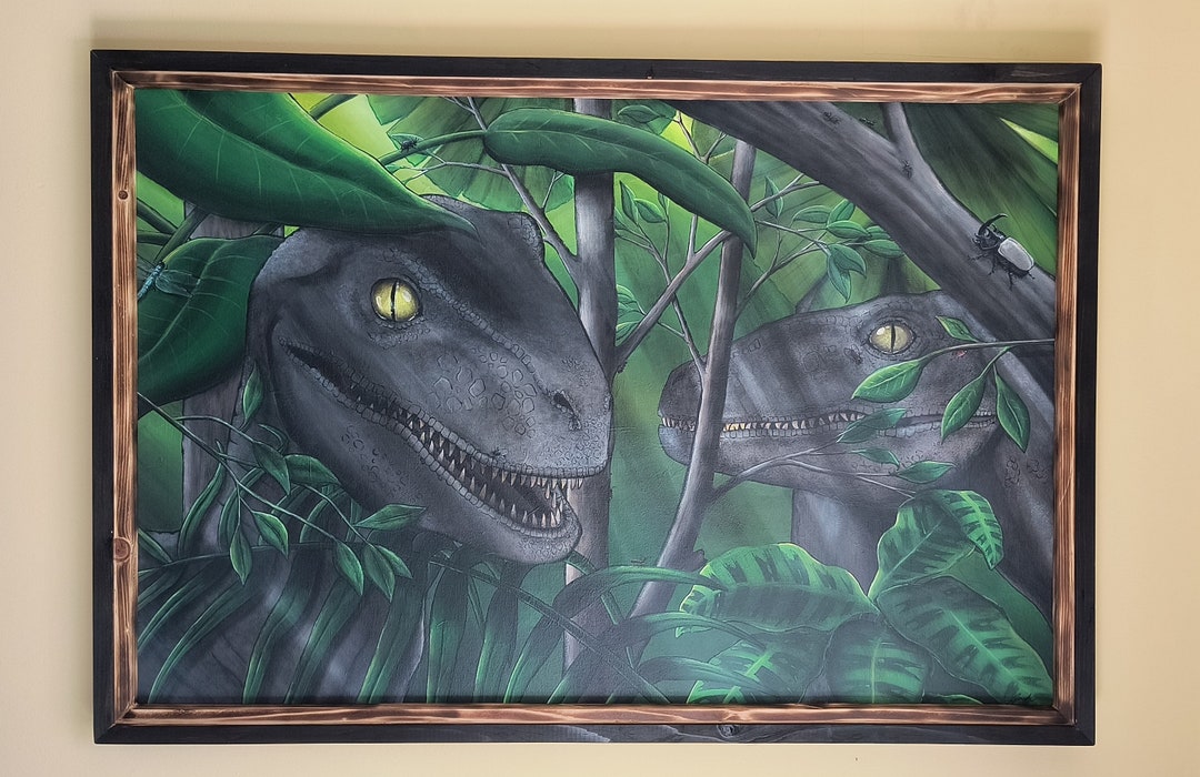 Dinosaur Raptor Jungle Acrylic Painting. - Etsy