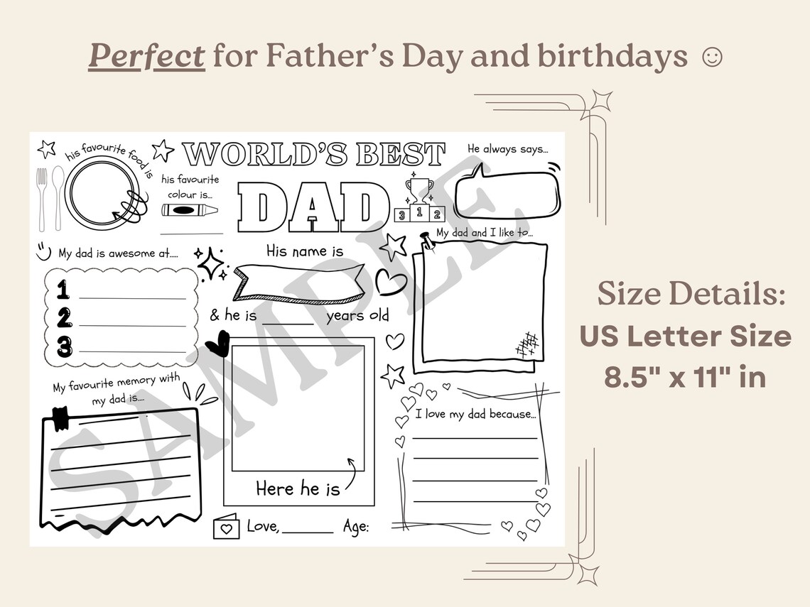 Father's Day Card | Happy Birthday Dad/father's Day Coloring Page ...