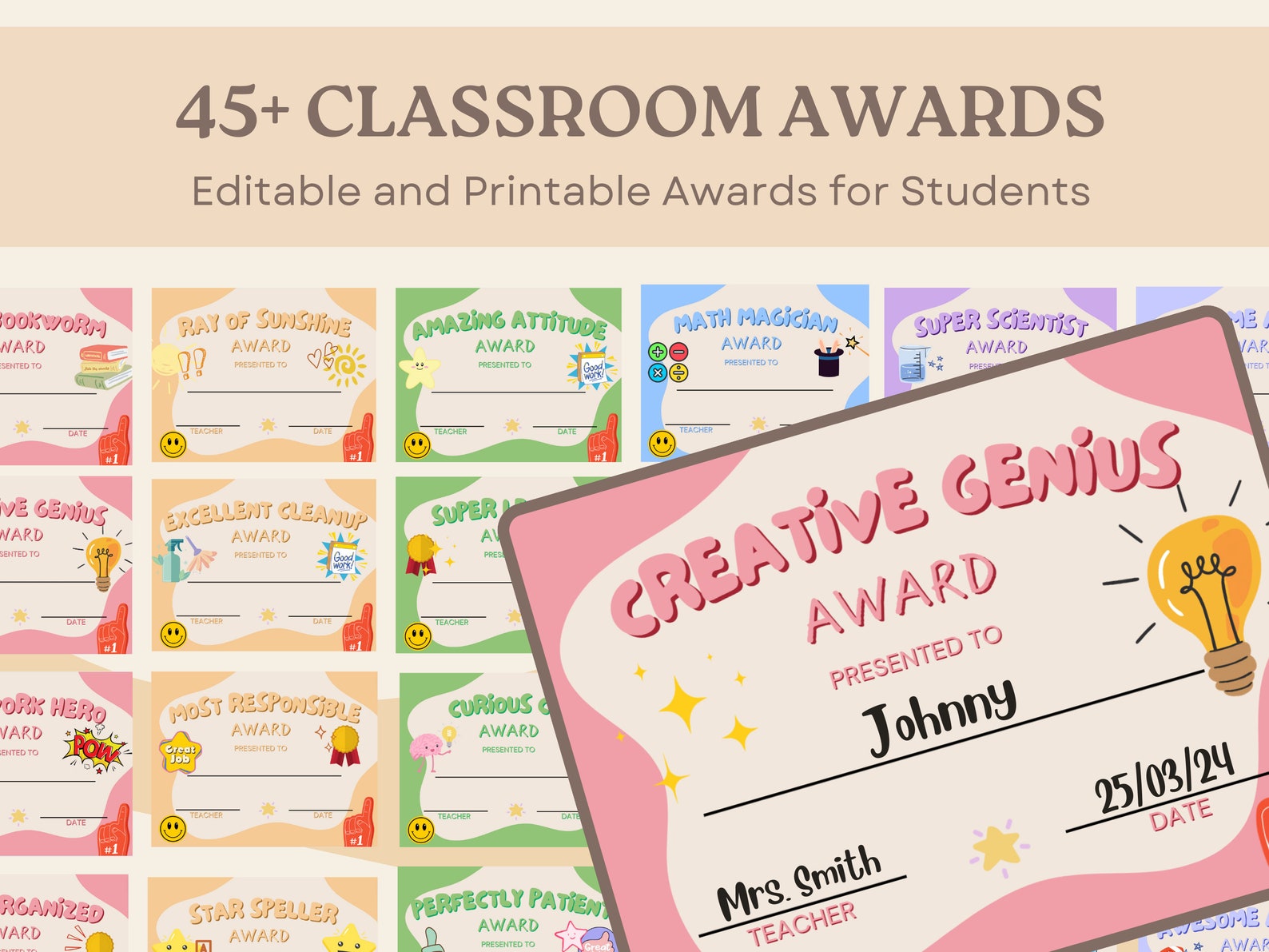 Aesthetic Printable Classroom Awards for School Students - Etsy