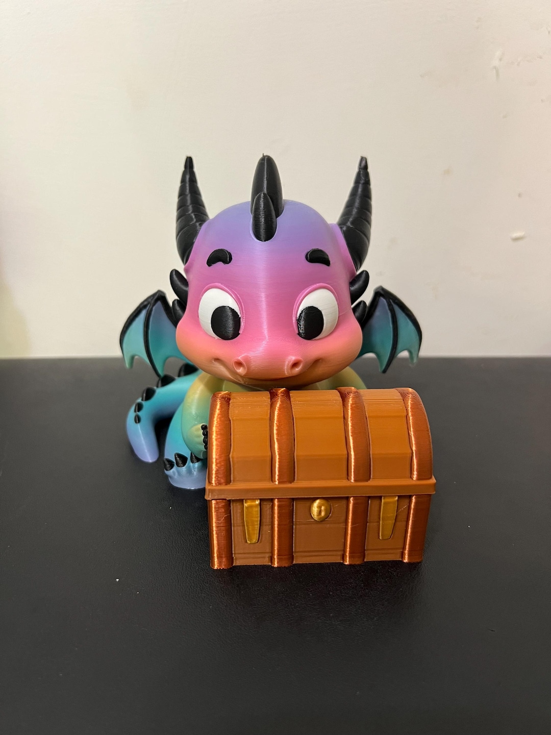 Adorable 3D Printed Baby Dragon Figurine With Treasure Chest | Fantasy ...