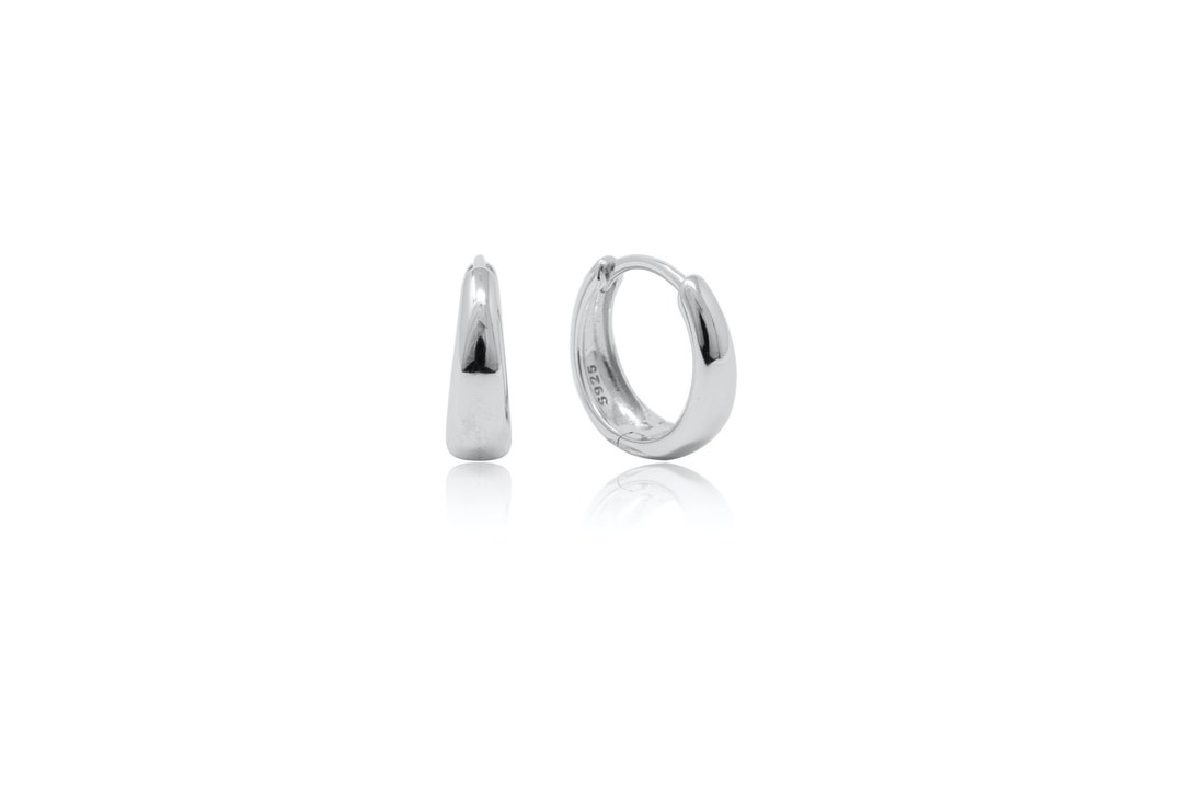 Sterling Silver Tapered Huggie Hoop Earrings: Minimalist 10mm Hoops ...